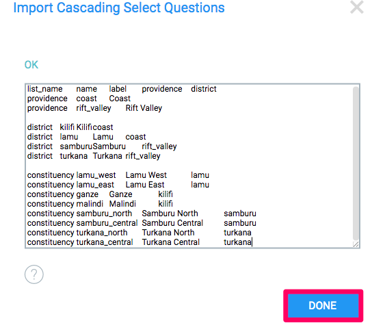 Guide: Cascading Select Questions – Ona Help Center Guide: Cascading Select Questions – Ona Help Center